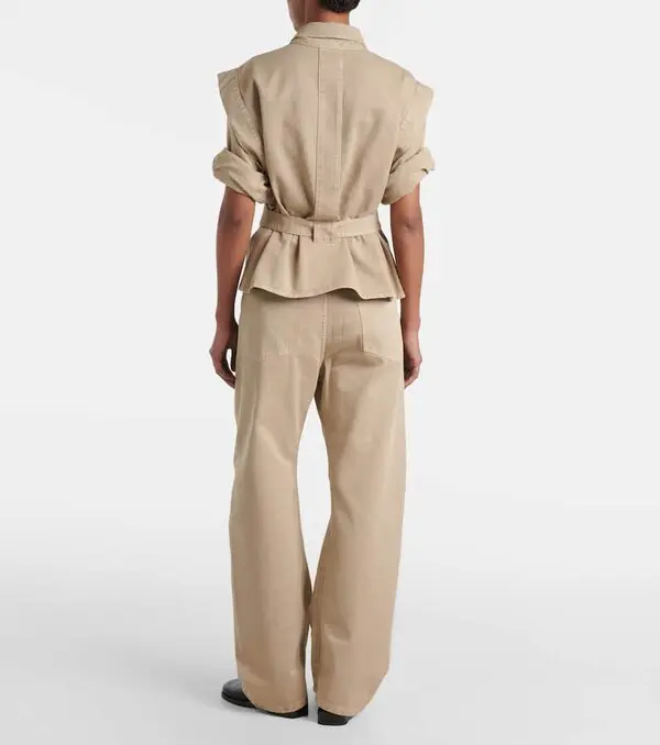 LEMAIRE Belted Cotton Twill Denim Vest - Beige