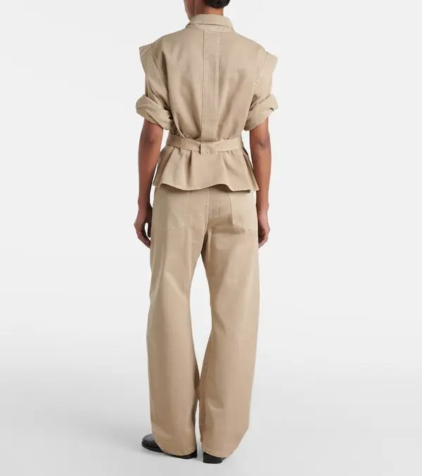 LEMAIRE Belted Cotton Twill Denim Vest - Beige