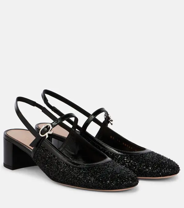 GIANVITO ROSSI Leather-trimmed Slingback Pumps - Black