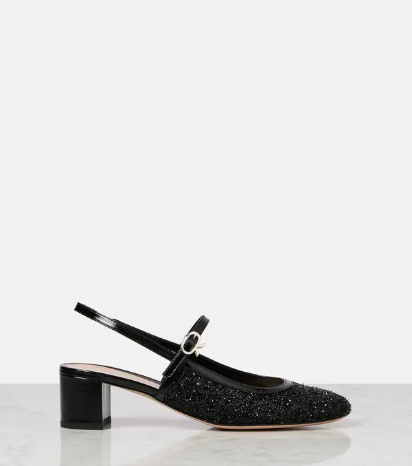 GIANVITO ROSSI Leather-trimmed Slingback Pumps - Black
