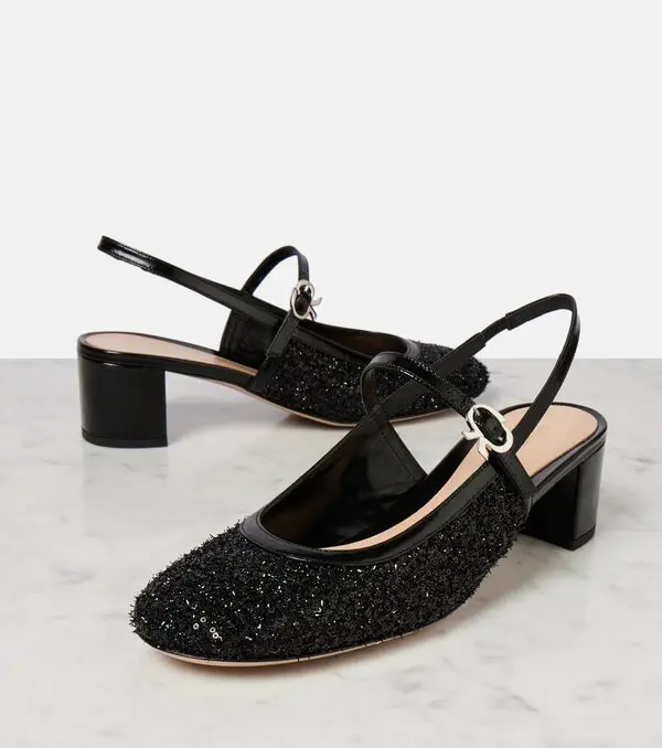 GIANVITO ROSSI Leather-trimmed Slingback Pumps - Black