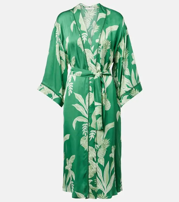 Poupette St Barth Erica Floral Satin Kaftan - Green