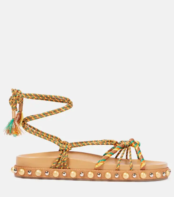 AQUAZZURA Embellished Raffia Sandals - Multicoloured