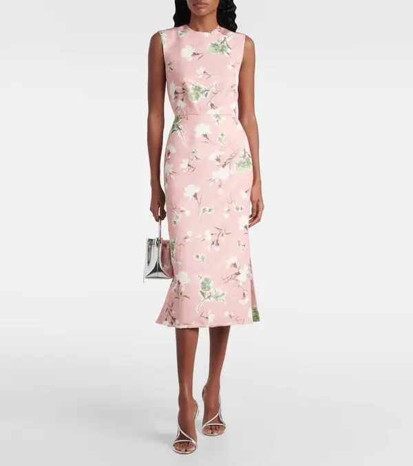 Erdem Floral Cotton-blend Faille Midi Dress - Pink