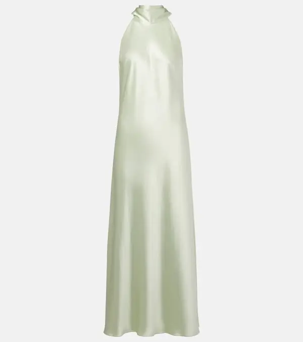 Galvan Sienna Scarf-detail Satin Maxi Dress - Green
