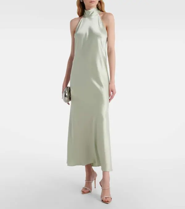 Galvan Sienna Scarf-detail Satin Maxi Dress - Green