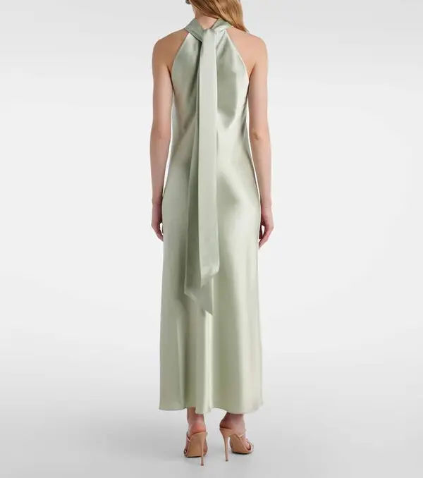 Galvan Sienna Scarf-detail Satin Maxi Dress - Green