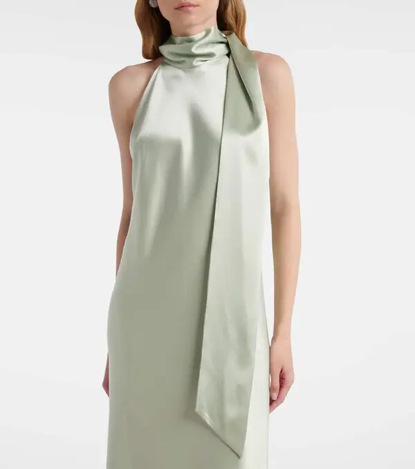 Galvan Sienna Scarf-detail Satin Maxi Dress - Green
