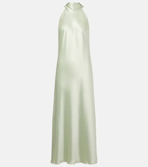 Galvan Sienna Scarf-detail Satin Maxi Dress - Green