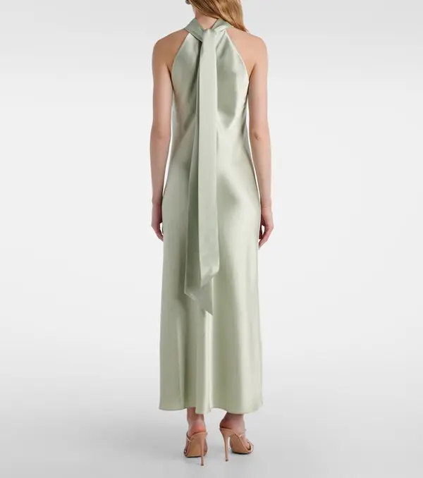 Galvan Sienna Scarf-detail Satin Maxi Dress - Green