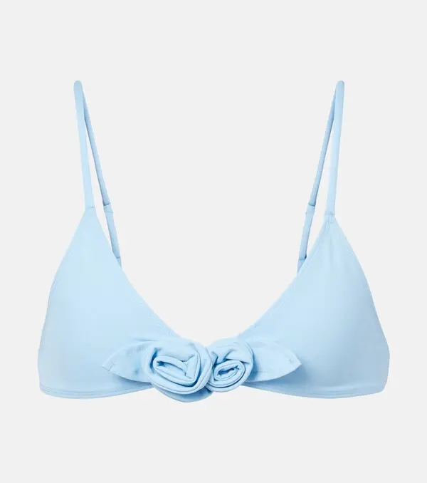 Coperni Floral-appliqué Bikini Top - Blue