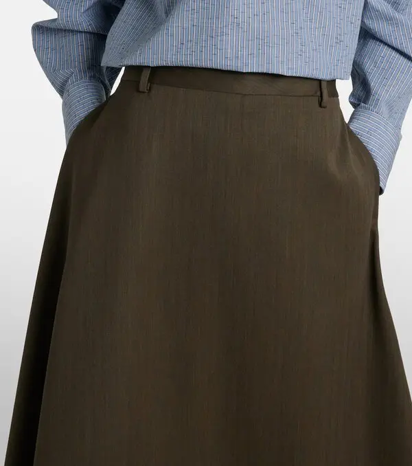 Bottega Veneta Asymmetric Wool Midi Skirt - Green