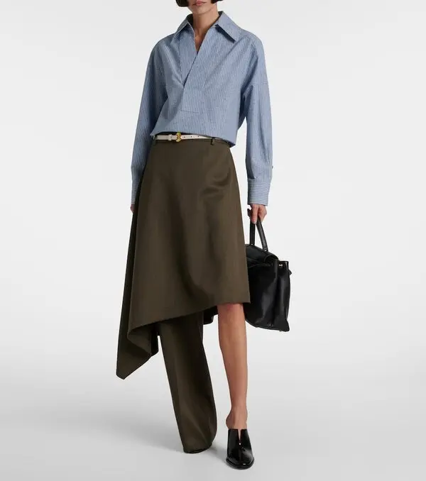 Bottega Veneta Asymmetric Wool Midi Skirt