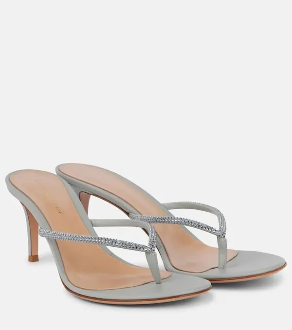 GIANVITO ROSSI India 70 Embellished Suede Thong Sandals - Grey