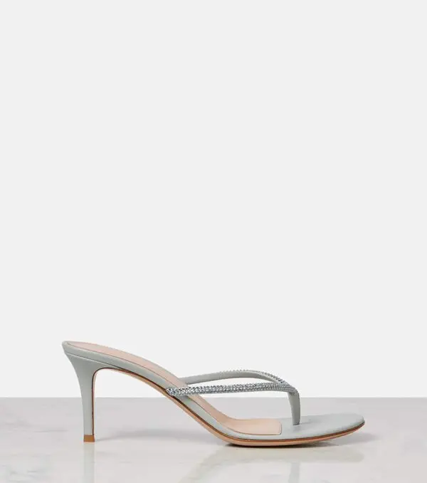 GIANVITO ROSSI India 70 Embellished Suede Thong Sandals - Grey