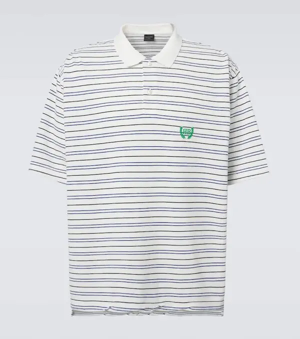 Balenciaga Bb Laurel Striped Cotton Piqué Polo Shirt - Blue