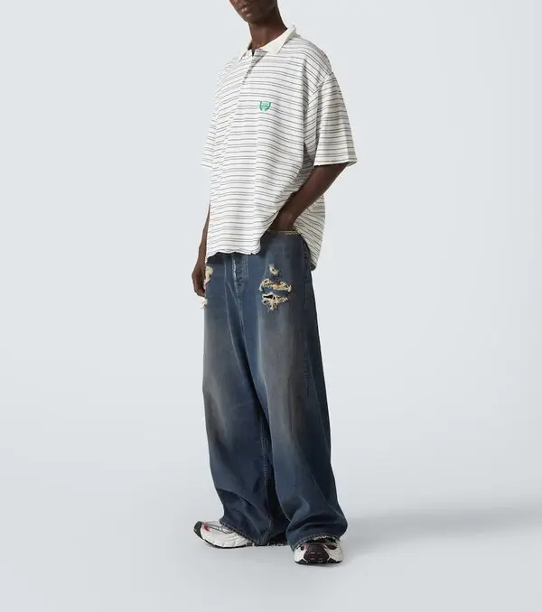 Balenciaga Bb Laurel Striped Cotton Piqué Polo Shirt
