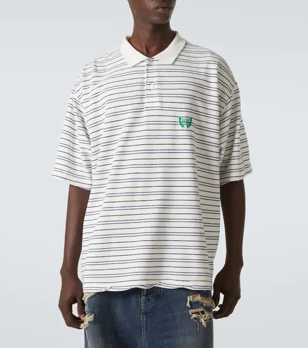 Balenciaga Bb Laurel Striped Cotton Piqué Polo Shirt