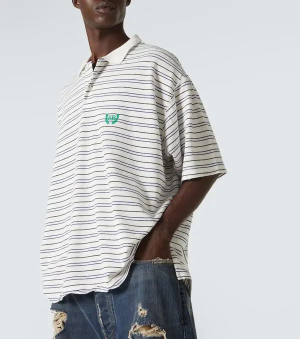 Balenciaga Bb Laurel Striped Cotton Piqué Polo Shirt
