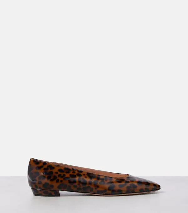 GIANVITO ROSSI Patent Leather Leopard Print Ballet Flats - Brown