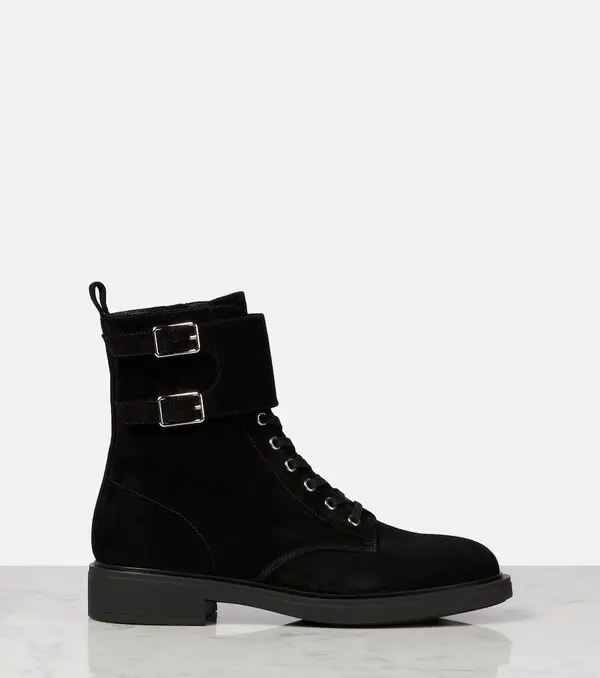 GIANVITO ROSSI Ripley Suede Combat Boots - Black