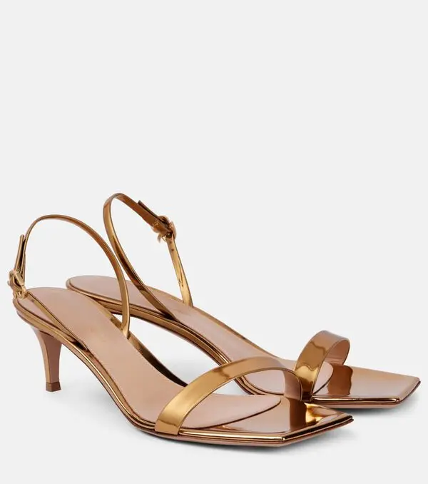 GIANVITO ROSSI Ribbon 55 Metallic Leather Sandals - Gold