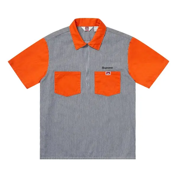 Supreme X Ben Davis Half Zip Work Shirt 'hickory Stripe - Orange