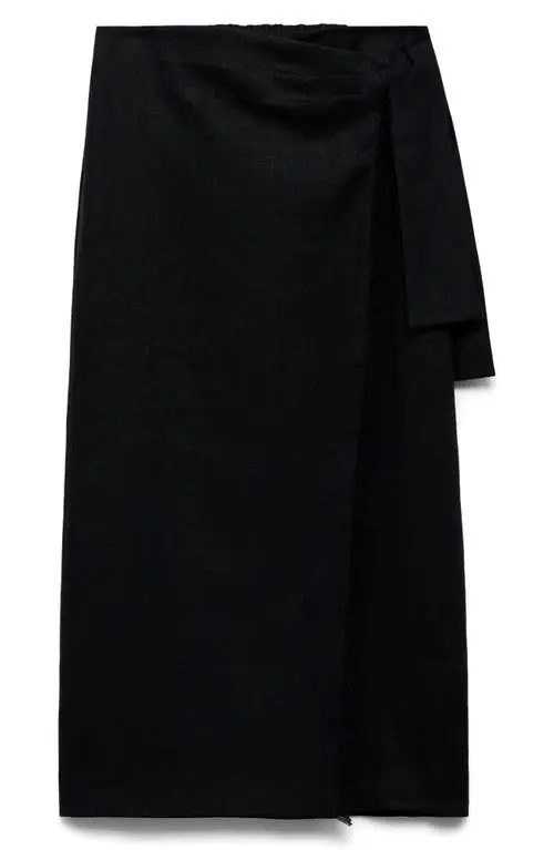 Mango Side Tie Linen Wrap Skirt