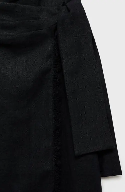 Mango Side Tie Linen Wrap Skirt