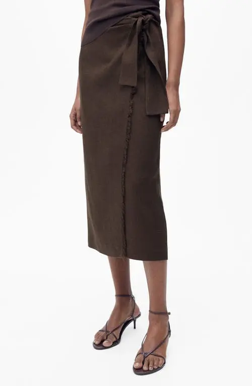 Mango Side Tie Linen Wrap Skirt
