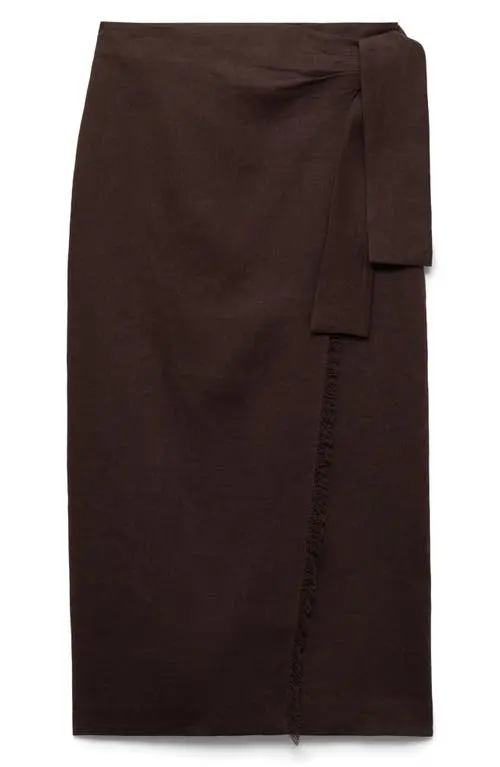 Mango Side Tie Linen Wrap Skirt