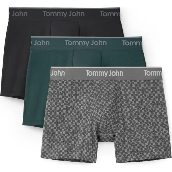 Tommy John Assorted 3-pack Second Skin 4-inch Stretch Modal Boxer Briefs - Black Sea Moss Sam Plaid