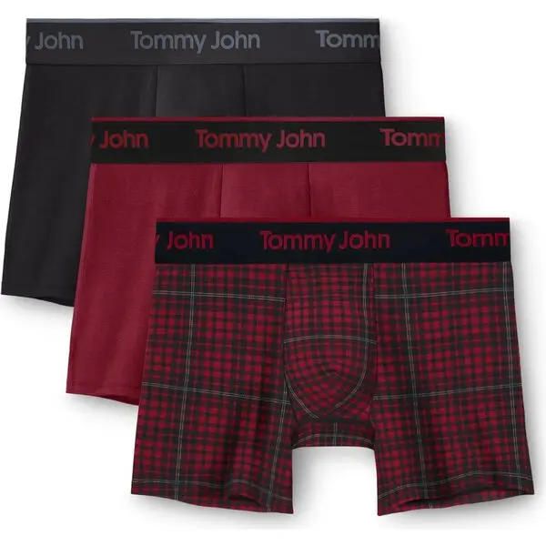 Tommy John Assorted 3-pack Second Skin 4-inch Stretch Modal Boxer Briefs - Black/red Flannels