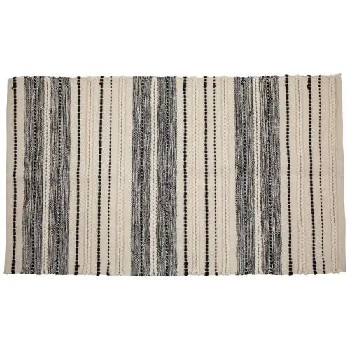 NORTHLIGHT 3.5' X 2.25' Cream And Black Twisted Textured Handloom Woven Outdoor Throw Rug - Blue