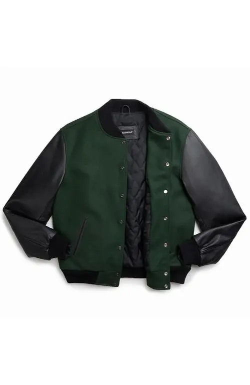 LAST WOLF Varsity Jacket With Leather Sleeves