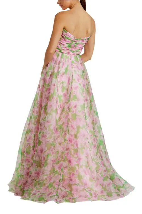 Mac Duggal Strapless Floral Chiffon Gown - Pink Multi