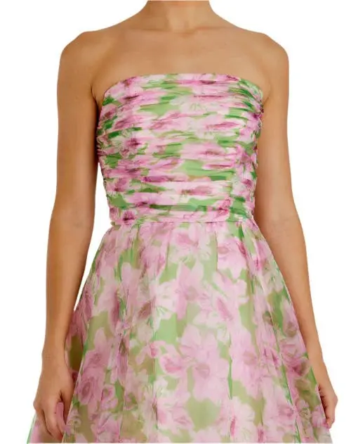 Mac Duggal Strapless Floral Chiffon Gown - Pink Multi