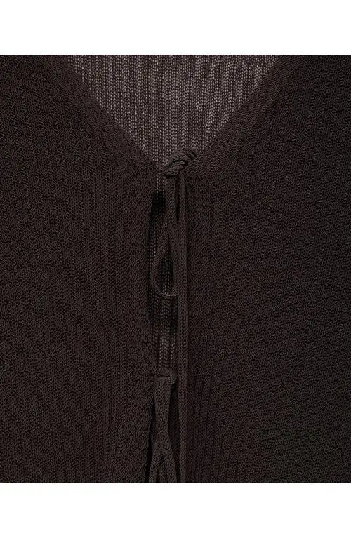 Mango Ribbed Cotton Blend Tie-front Cardigan - Chocolate