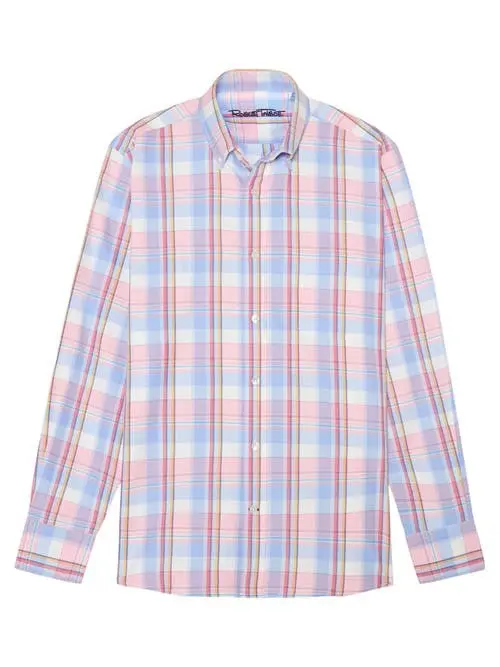 Robert Talbott Harrison Button Down Multicolor Plaid Oxford Shirt - Pink Multi