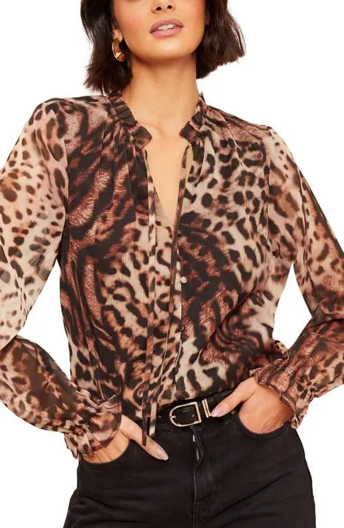 FRIENDS LIKE THESE Animal Print Ruffle Trimmed Top