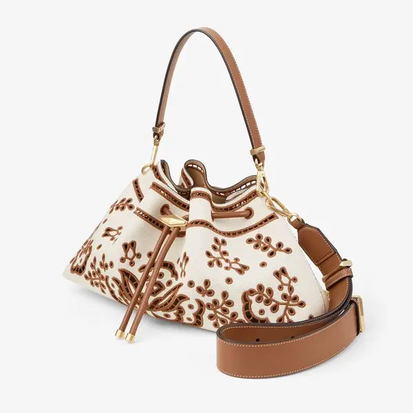 JIMMY CHOO Cinch Medium Canvas Shoulder Bag With Sangallo Embroidery