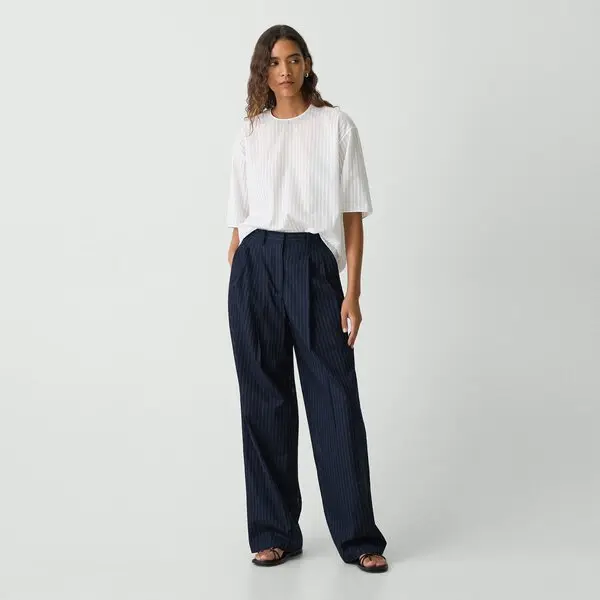 Theory Linear Cotton Double Pleat Pant - Nocturne Navy