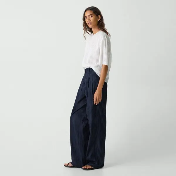 Theory Linear Cotton Double Pleat Pant - Nocturne Navy