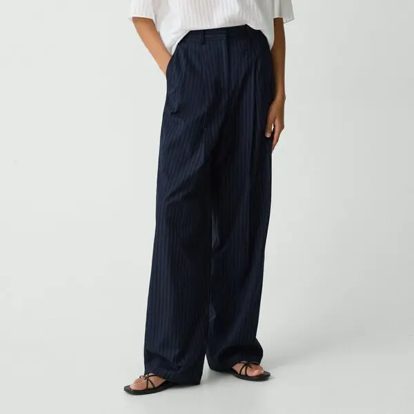 Theory Linear Cotton Double Pleat Pant - Nocturne Navy