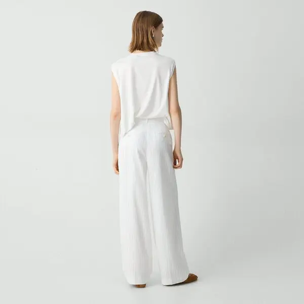 Theory Linear Cotton Double Pleat Pant - White
