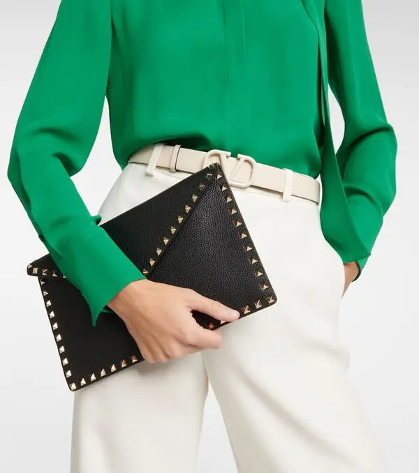 Valentino Garavani Rockstud Leather Clutch - Black