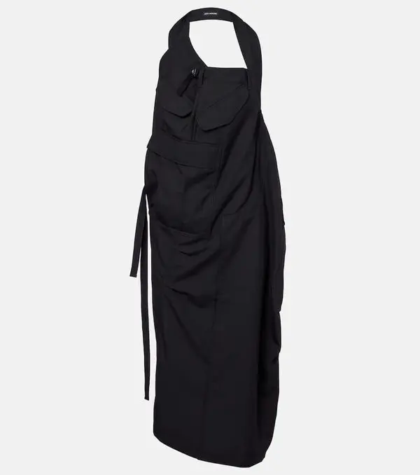 Junya Watanabe Halterneck Wool Midi Dress - Black