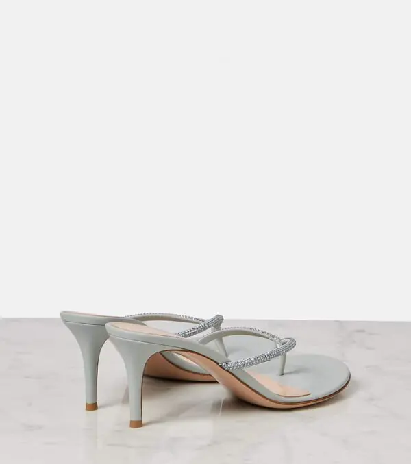 GIANVITO ROSSI India 70 Embellished Suede Thong Sandals - Grey