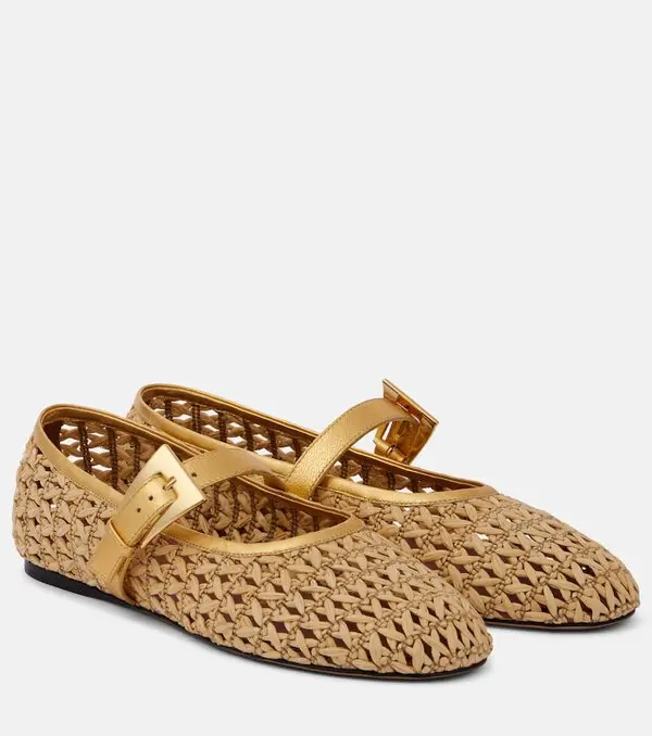 Paris Texas Sveva Raffia Mary Jane Flats