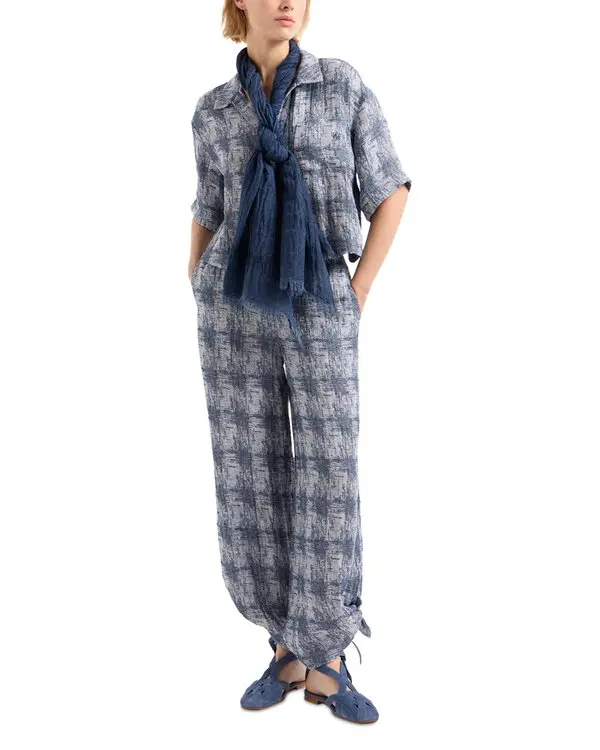 Emporio Armani Linen Blend Checkered Trousers